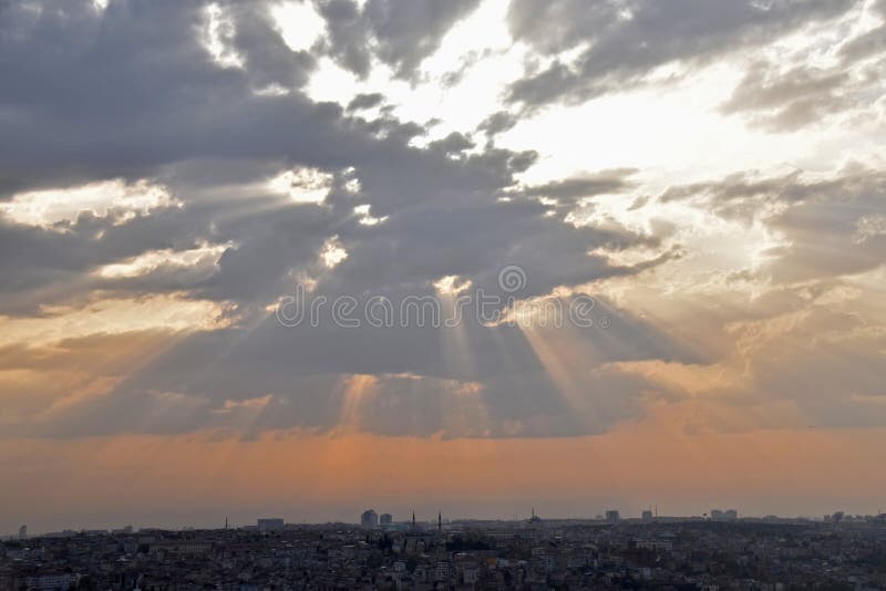The Sun Breaks through the Clouds Over the Evening Istanbul, Turkey ...