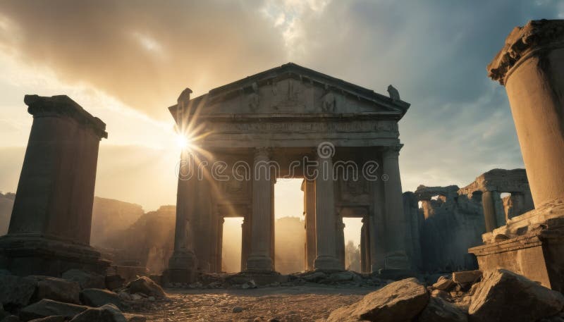 Ancient Ruins at Sunrise with Dramatic Sky Stock Photo - Image of ruins ...