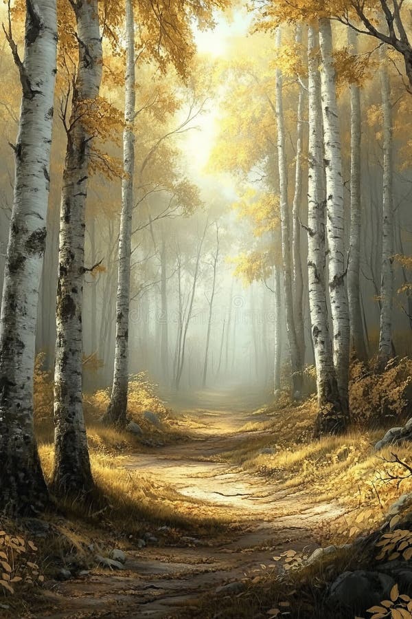 The Sun Breaks through the Fog in a Mysterious Forest Stock Image ...