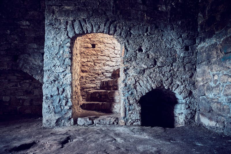 Ancient Stone Basement with Arches. the Sun Breaks through Window ...