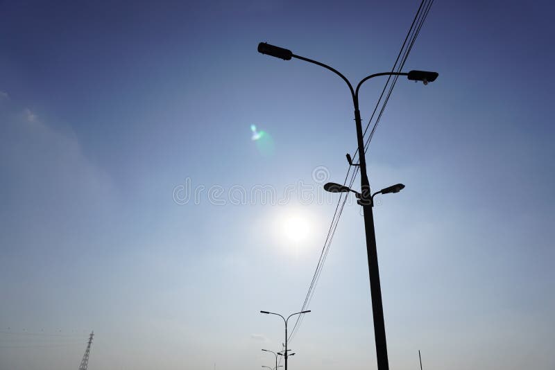 Sun on the Bridge with a Blue Beautiful Sky. Stock Photo - Image of ...