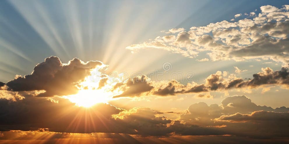 Sun Burst with Rays Shining through Clouds Stock Illustration ...