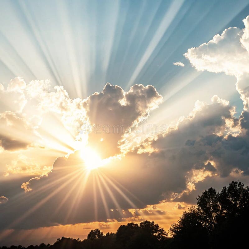 Sun Burst with Rays Shining through Clouds Stock Illustration ...