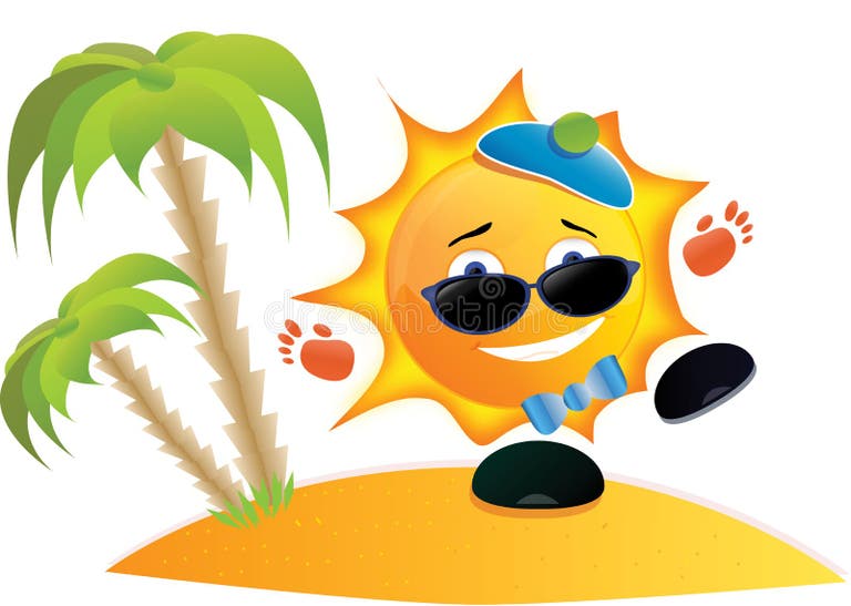 Sun Cartoon on the Beach stock vector. Illustration of weather - 5253320