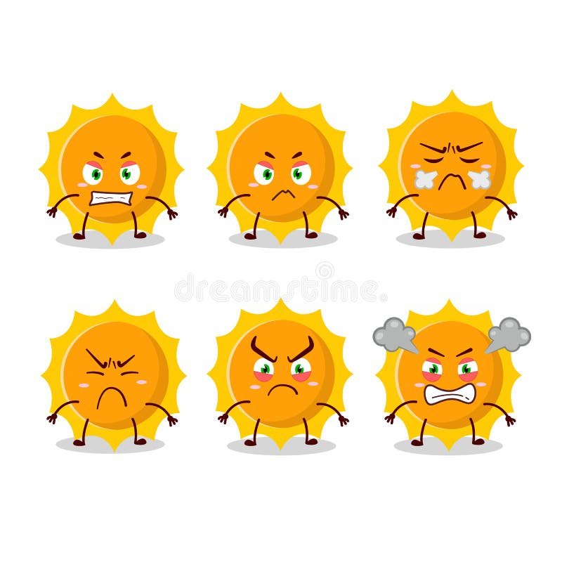 Sun Cartoon Character with Various Angry Expressions Stock Vector ...