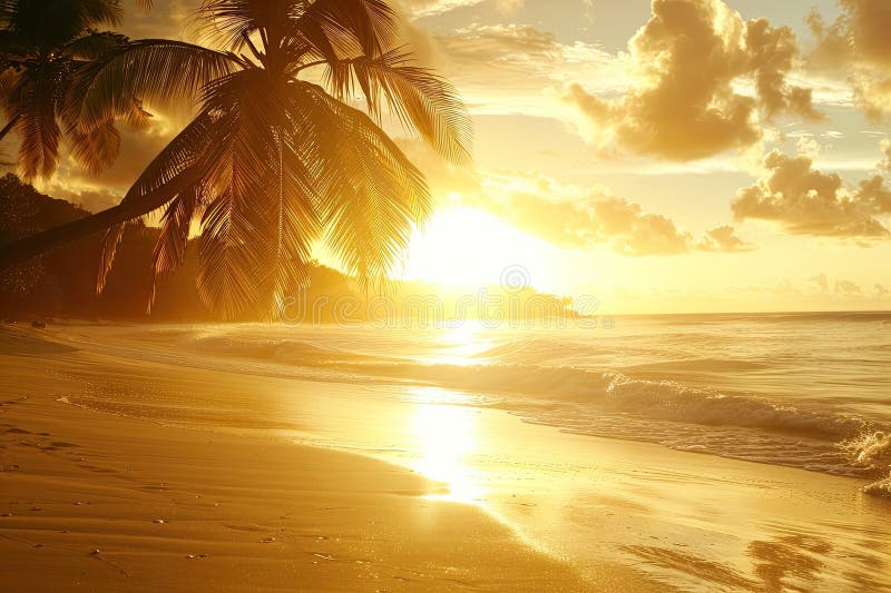 The Sun is Casting a Bright Light through the Palm Trees Along the ...