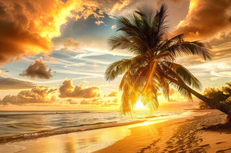 The Sun is Casting a Bright Light through the Palm Trees Along the ...