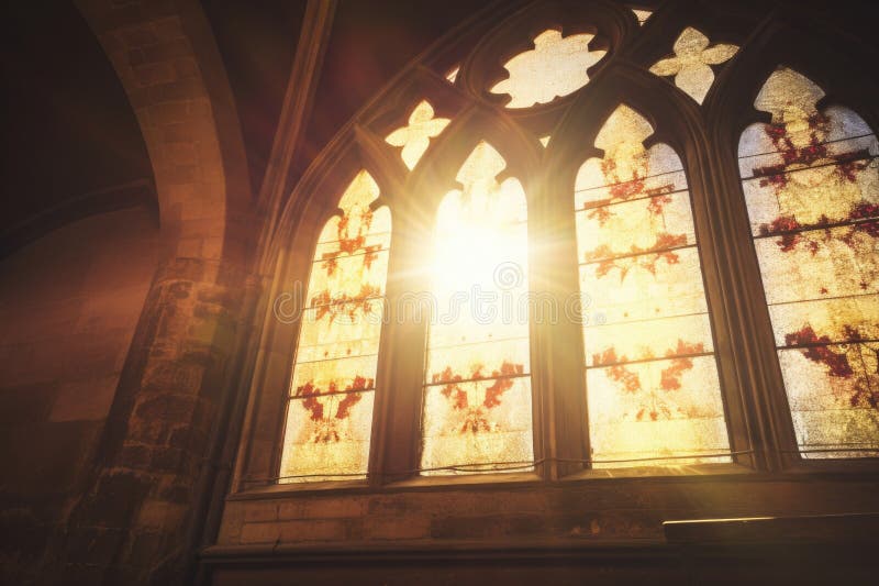 The Sun Casting Light through Stained Glass Windows Stock Photo - Image ...