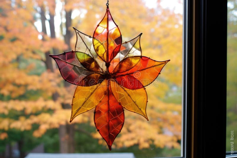 Sun-catcher Craft Using Tissue Paper in Autumn Colors Stock Photo ...