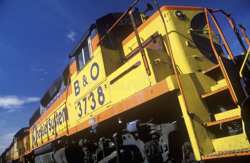 The Sun Catches the Bright Yellow of a B&O Railroad Engine, Minneapolis ...