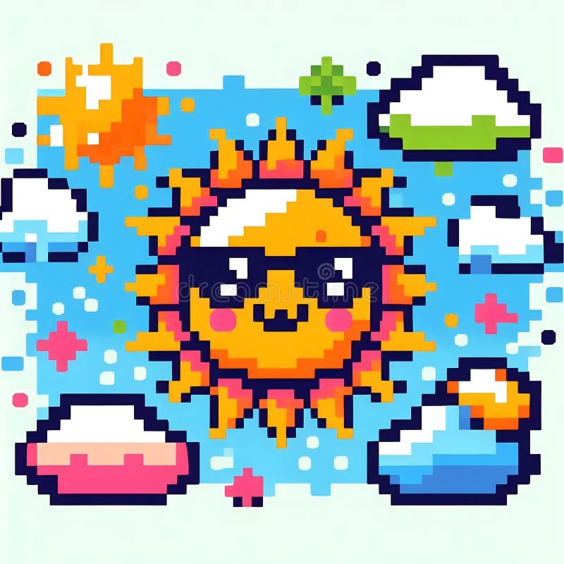 Sun character, pixel art stock illustration. Illustration of number ...