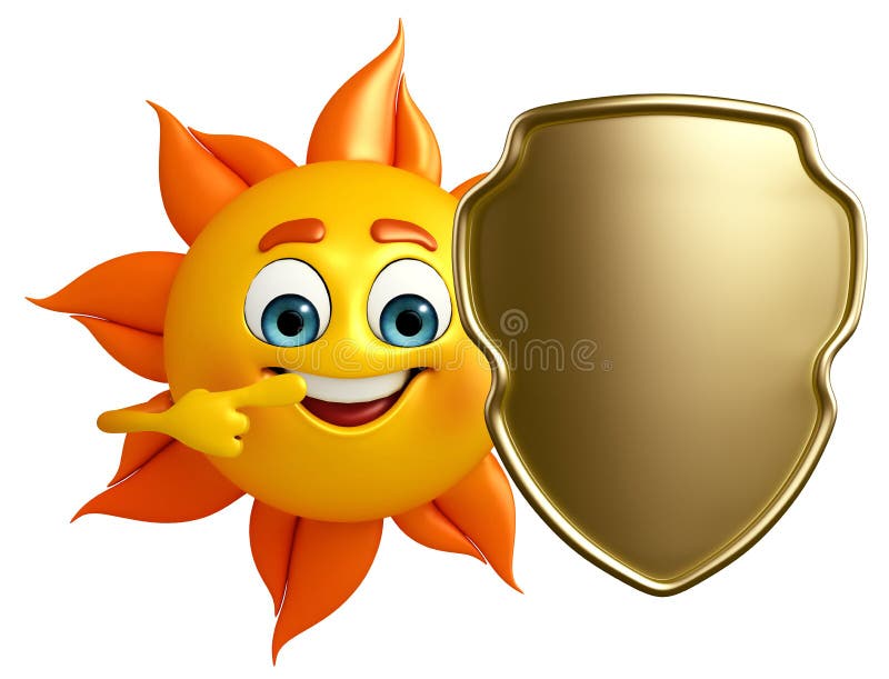 Sun Character With shield stock illustration. Illustration of symbol ...