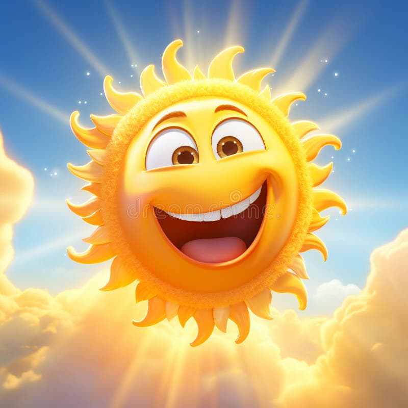 Sun Character Smiling in the Sky Stock Illustration - Illustration of ...