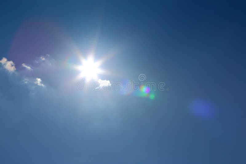 Clear Weather Sky, Sun On Blue Sky With Clouds, Sun Rays Stock Image ...