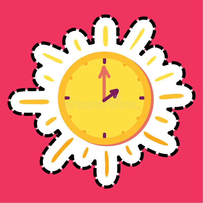 Sun Clock Stitched Frame Flat Color Sticker Stock Illustration ...