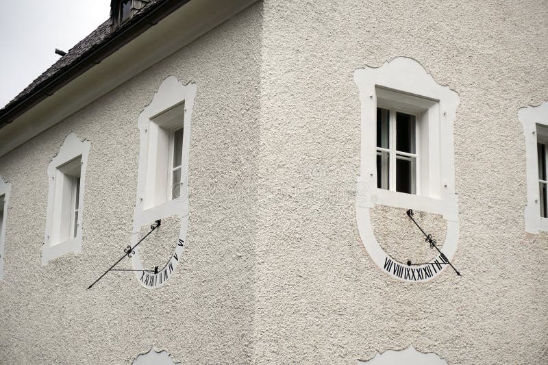 Sun Clock or Watch on White Corner of House. Old-fashioned Time ...