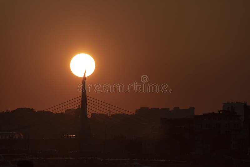 Sun Close-up on the Estuary Bridge Columns. Retreated To Gold Stock ...