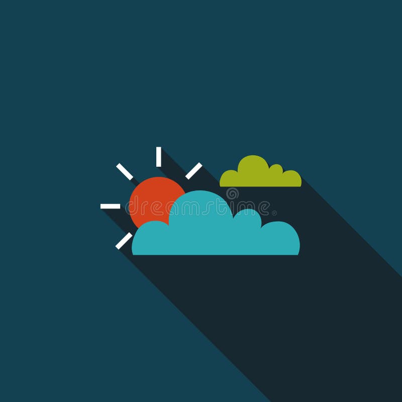 Sun and Cloud Flat Icon with Long Shadow Stock Vector - Illustration of ...