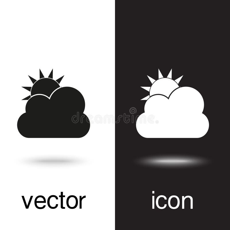 Sun and Cloud Icon Vector, Weather on Black and White Background Stock ...