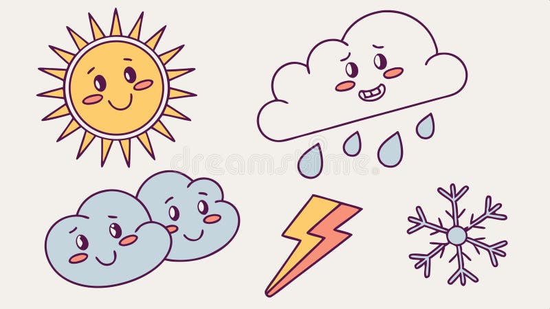 Sun, Cloud, and Lightning Icons, Weather Elements Vector Design ...