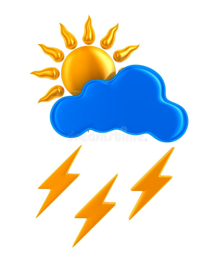 Sun and Cloud and Lightning on White Background. Isolated 3D Ill Stock ...