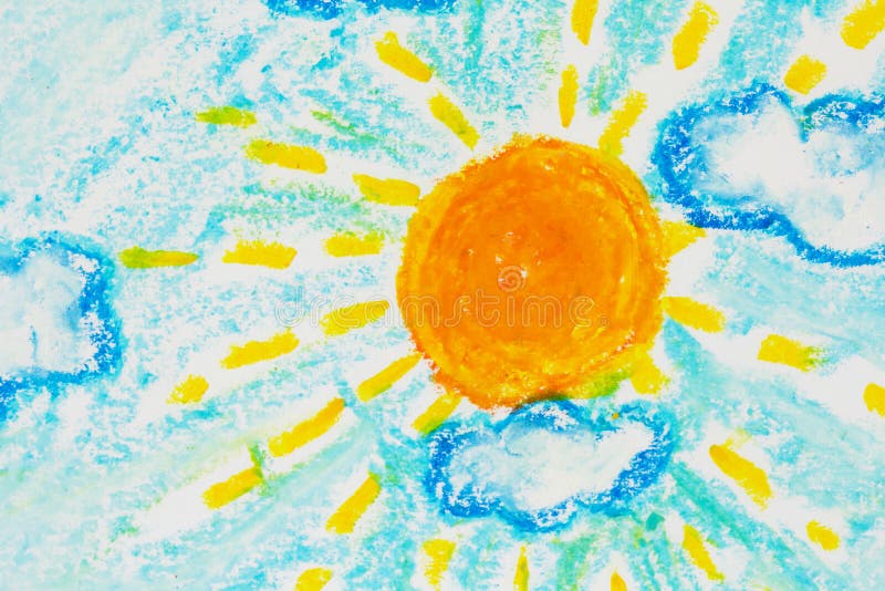 Sun and Cloud Oil Pastel Painted Stock Illustration - Illustration of ...
