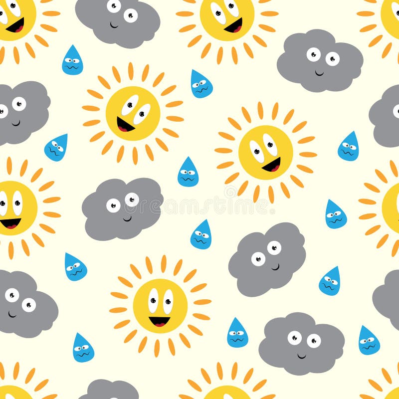 Sun and Cloud Seamless Pattern. Stock Vector - Illustration of gray, happy: 32646758