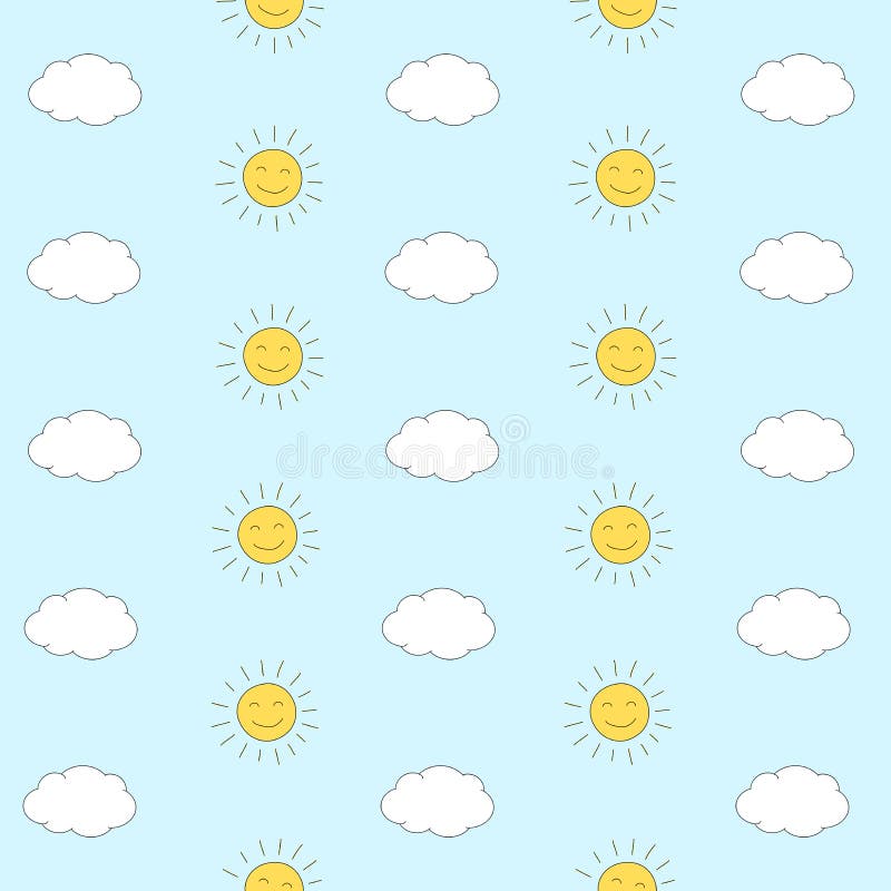 Sun and Cloud Seamless Pattern. Vector Illustration Stock Vector - Illustration of pastel ...