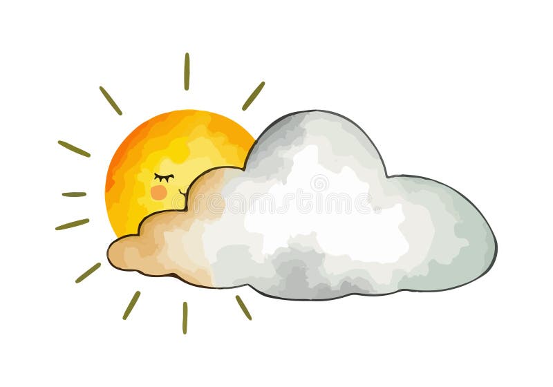 Sun and Cloud Watercolor Vector Illustration. Stock Illustration ...