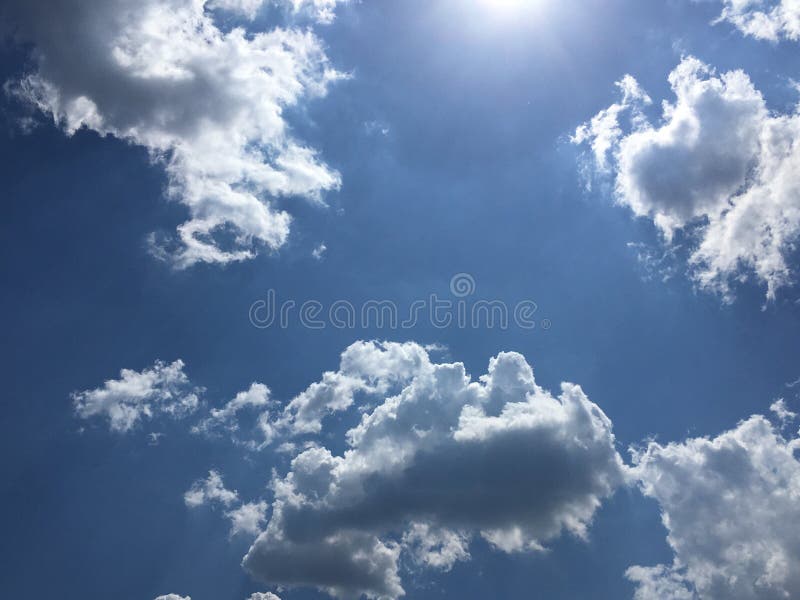 The Sun in the Clouds. Blue Spring Sky Abstract Natural Background ...