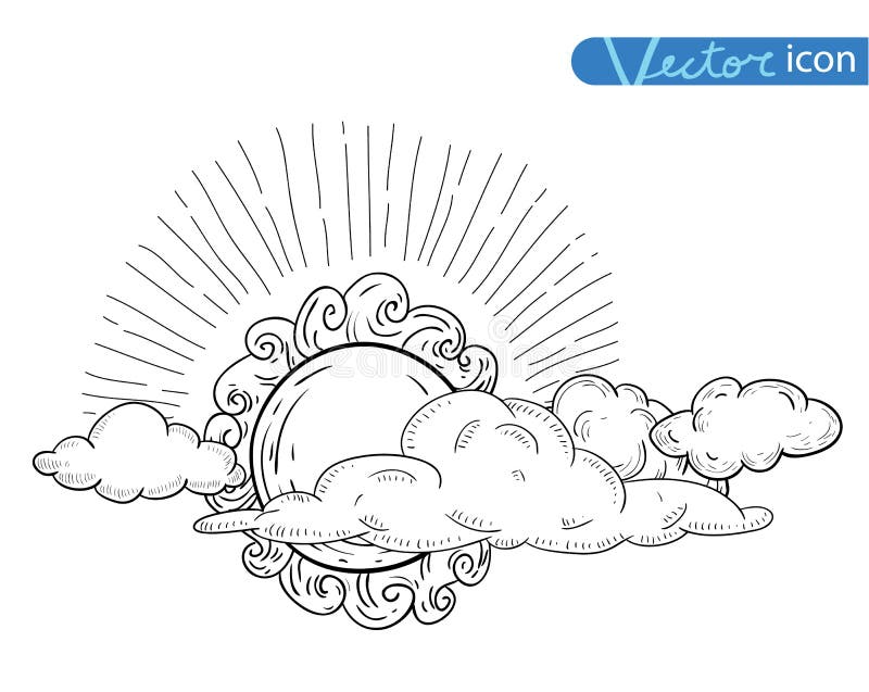Sun with Clouds Doodle Hand Drawn Collection Stock Vector ...
