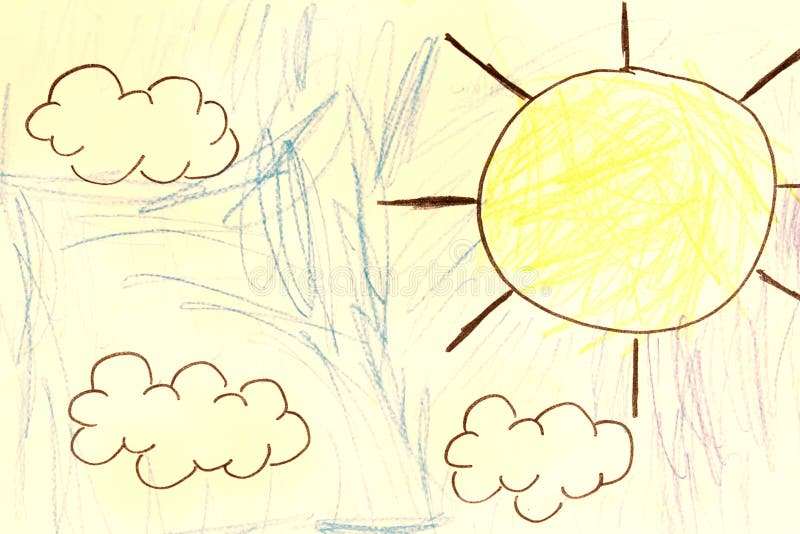 Sun and clouds drawing stock illustration. Illustration of profile ...
