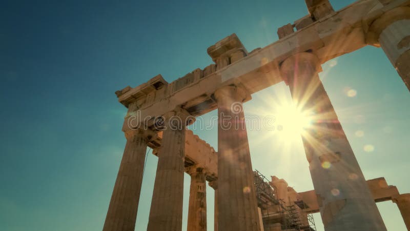 Sun and Columns of Parthenon at Acropolis in Athens, Greece Stock Image ...