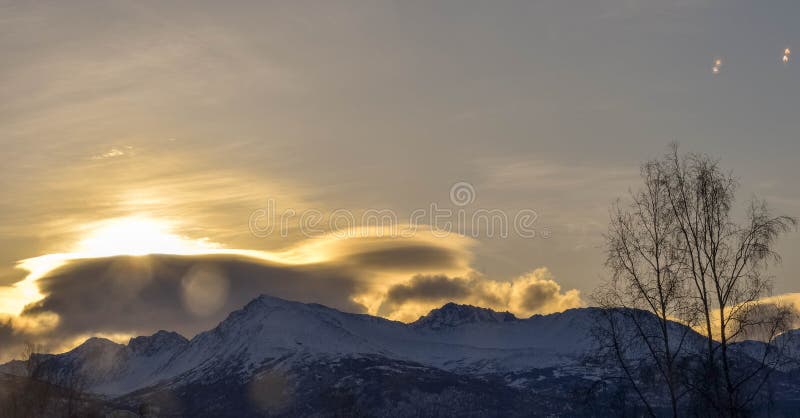 Sunrise/Sunset Over Mountains in the Winter in Alaska Stock Image ...