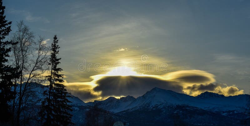 Sunrise/Sunset Over Mountains in the Winter in Alaska Stock Photo ...