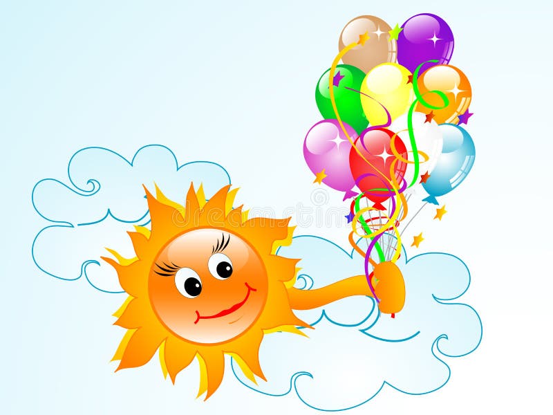 Sun con los globos ilustración del vector. Ilustración de cinta - 24429213