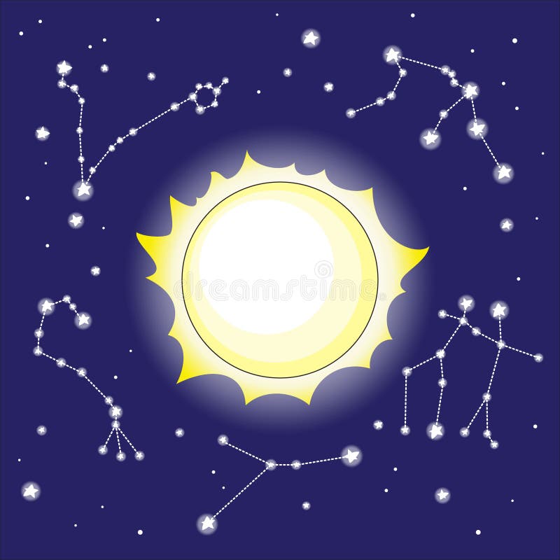 Sun and Constellations in the Night Sky. Stock Vector - Illustration of ...