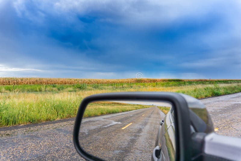 Cornfields of Texas Ahead and in Rear View Mirror Stock Image - Image ...