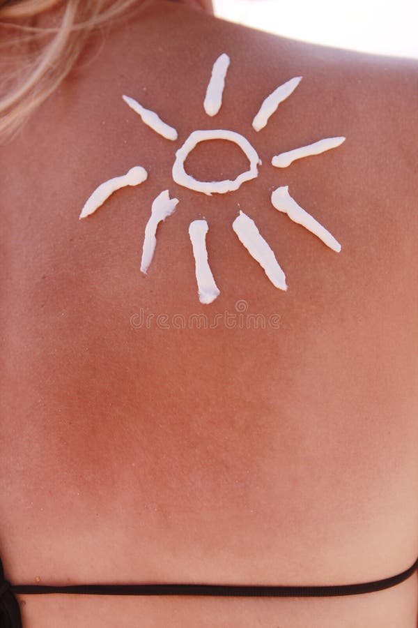 Sun Cream on the Female Back on the Beach Stock Image - Image of single ...