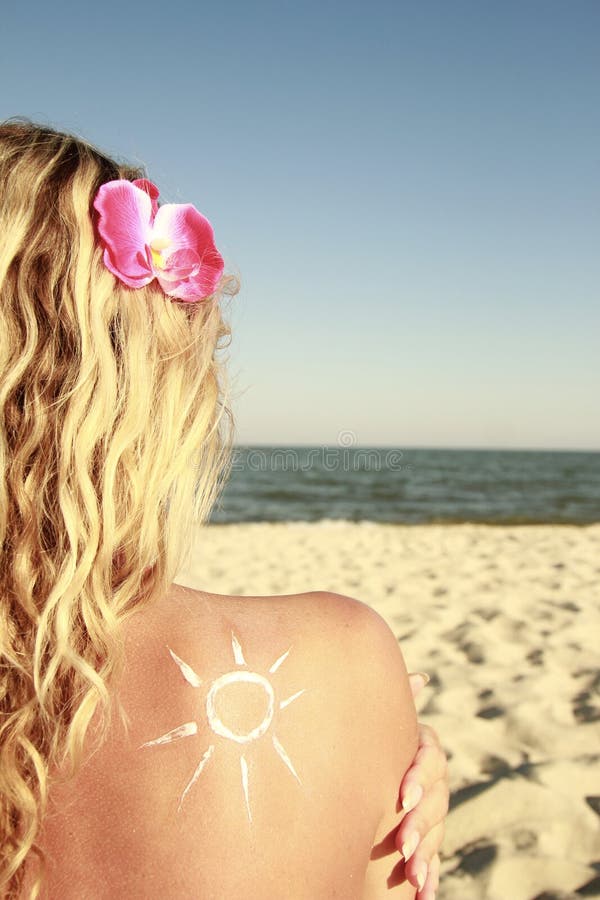 Of Sun Cream on the Female Back on the Beach Stock Photo - Image of ...