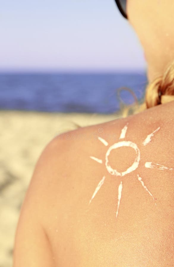 Of Sun Cream on the Female Back on the Beach Stock Image - Image of ...