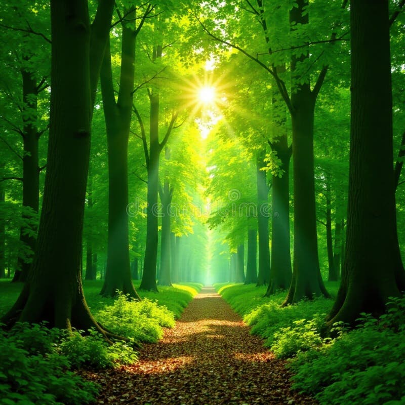 Sun Dappled Beech Forest, Vibrant Green Canopy, Botanical, Trees Stock ...