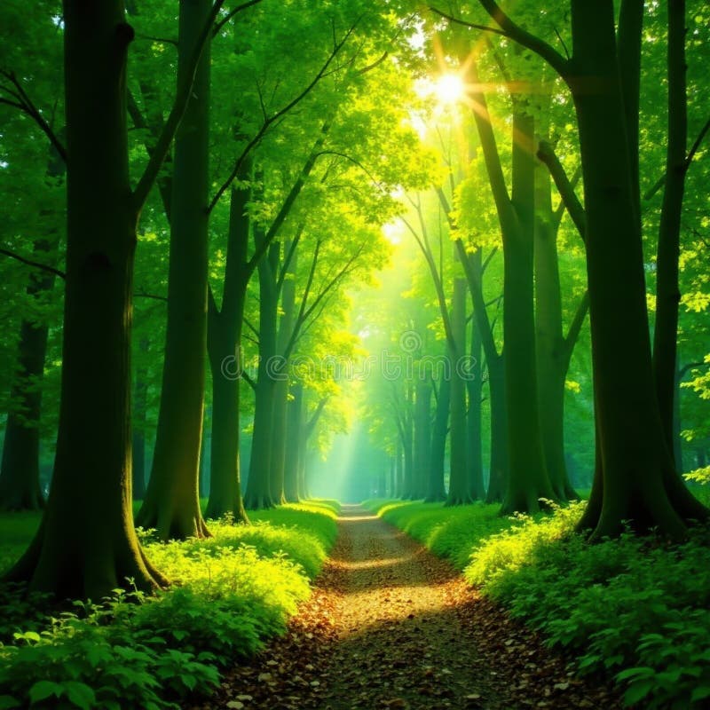 Sun-dappled Beech Forest Vibrant Green Canopy Image Sunlight Beech ...