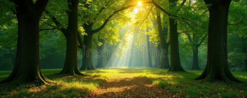 Sun Dappled Beech Oak Canopy, Expansive Forest Floor, Texture, Outdoor ...