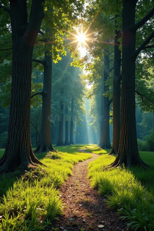 Sun Dappled Clearing, Ancient Pines Cast Long Shadows , Needles ...