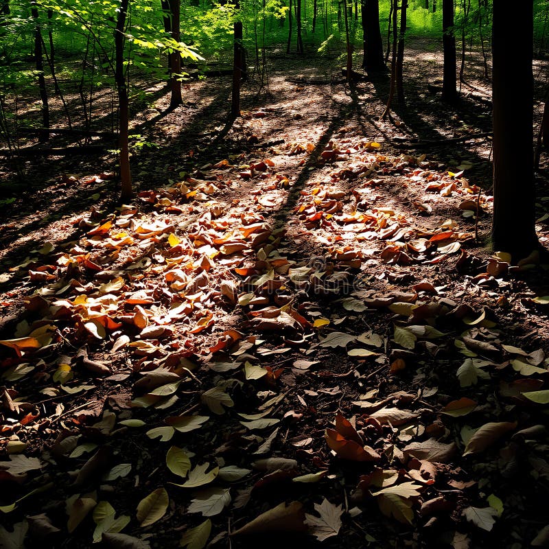 A Sun Dappled Forest Floor with Scattered Leaves and Natural Textures Stock Illustration ...