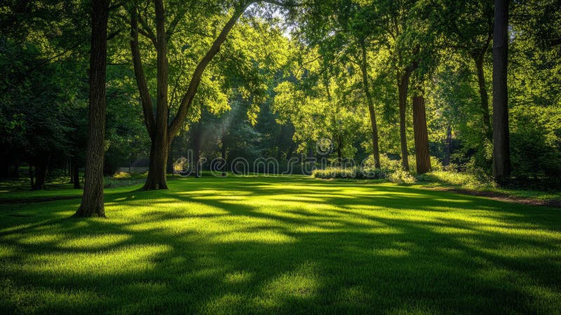 Sun Dappled Forest Path Lush Green Grass Sunlight Stock Illustration ...