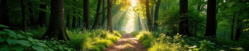 Sun-dappled Forest Path Trees Towering Overhead Branches Woodland ...