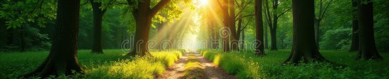 Sun Dappled Forest Path, Trees Towering Overhead, Wilderness, Serenity ...
