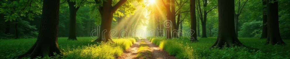 Sun Dappled Forest Path, Trees Towering Overhead, Wilderness, Serenity ...